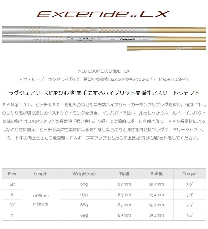 【当店は安心の正規販売店です】 シンカグラファイト（ウッド用シャフト） syncagraphite NEO LOOP EXCERIDE LX ・ ネオ ループ エクセライド LX ・スリーブ付 ...