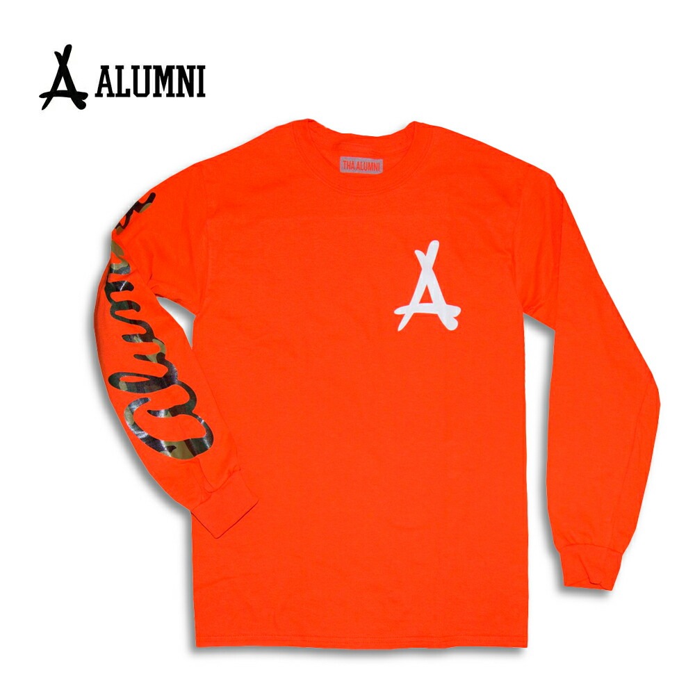 ALUMNI CLOTHING アルムナイクロージング ALUMNI SCRIPT LS ORANGE + CAMO メンズ インポート ...