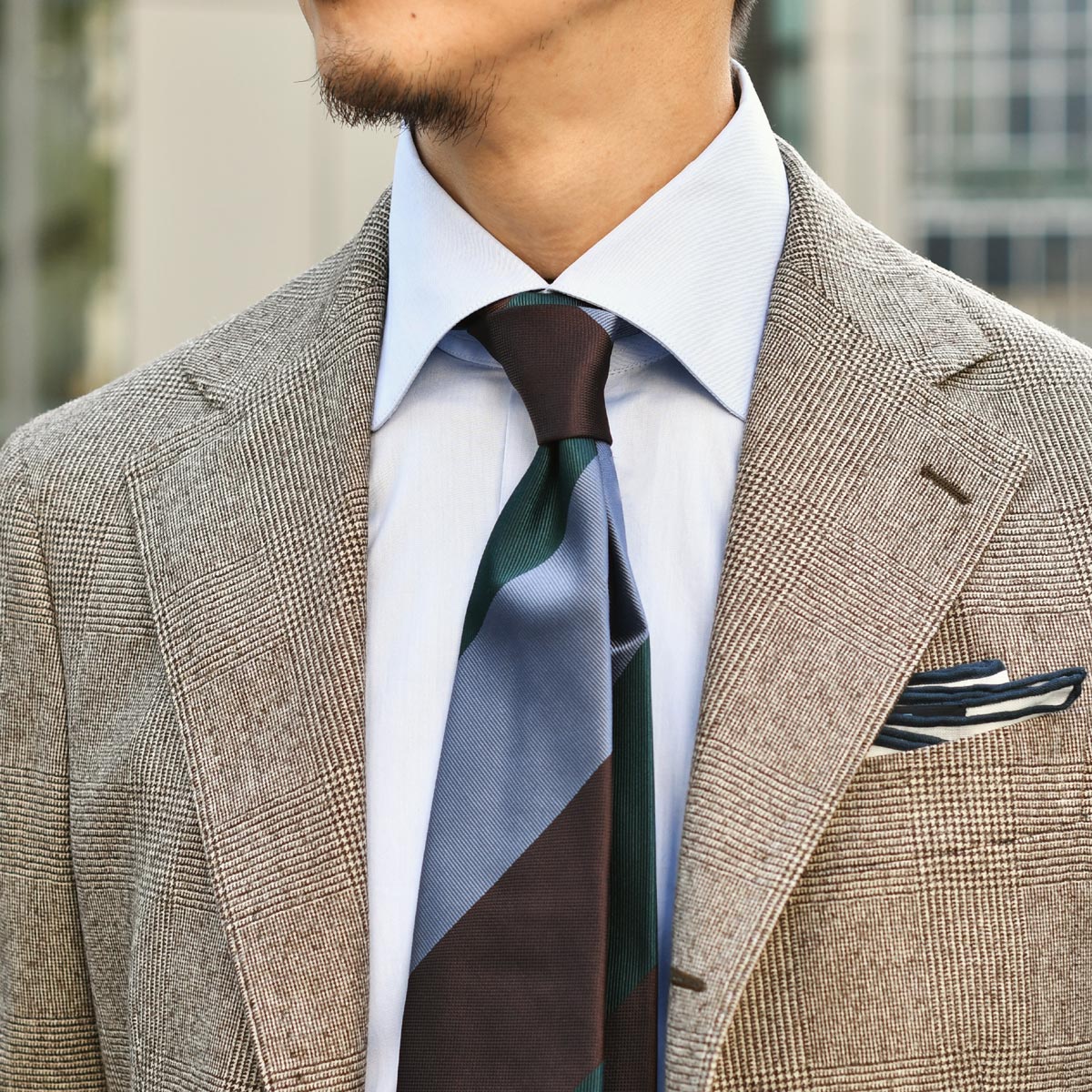 FRANCOBASSI【フランコバッシ】ネクタイ U23E C05-L 5 シルク ストライプ グリーン×ブラウン | ネクタイ・チーフ ...
