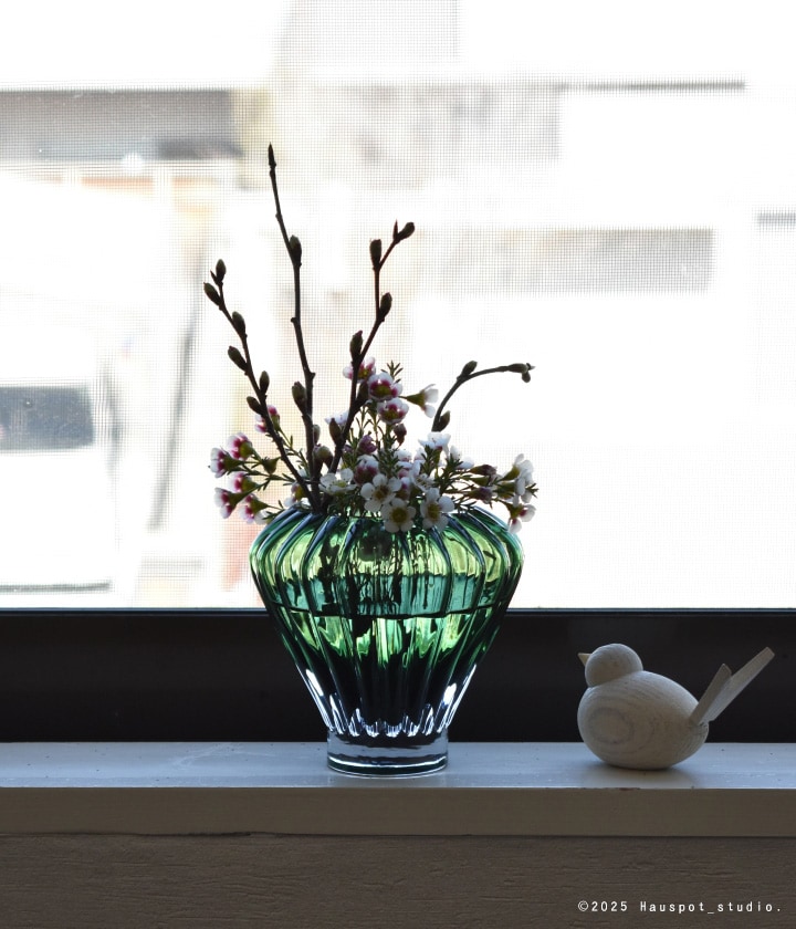 花瓶 ガラス｜エレガントガラスベース｜直径12cm×高さ11.5cm｜グリーン クリア | グリーンインテリア,フラワーベース | Hauspot ～ハウスポット～ オンライン本店