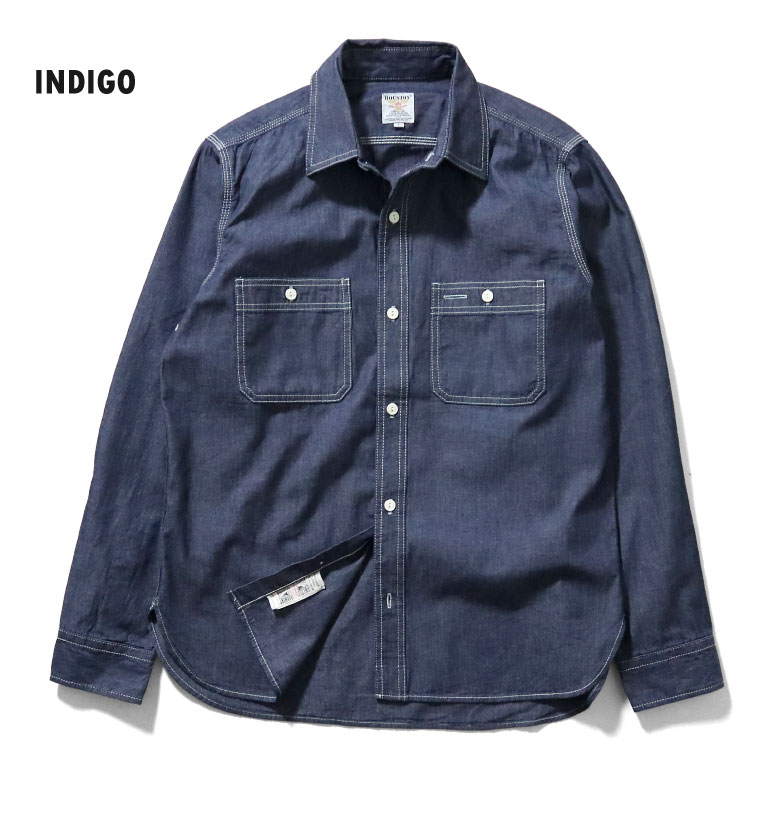 HOUSTON / ヒューストン 40697 USA COTTON CHAMBRAY WORK SHIRT/ USAコットンシャンブレーワーク ...