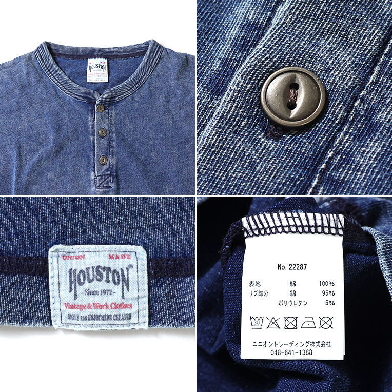 HOUSTON / ヒューストン 22287 INDIGO H/N TEE / インディゴヘンリーネック半袖Tシャツ -全3色- | 2025 ...