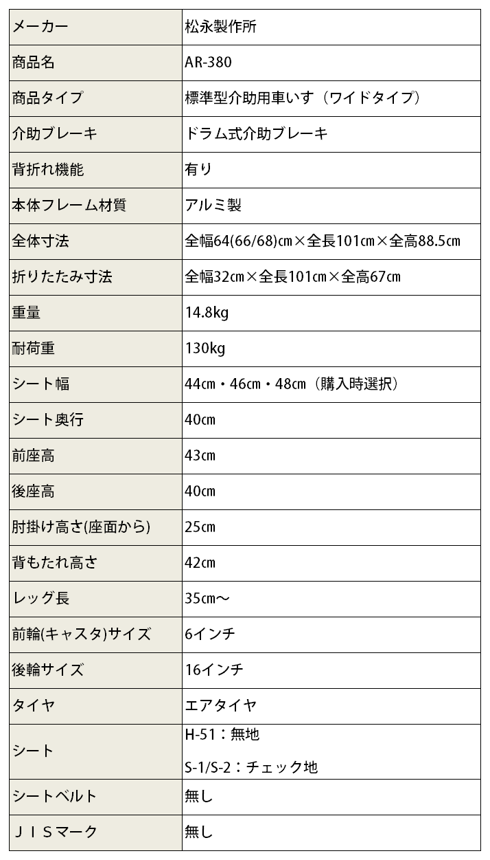 介助用車いす AR-380 ワイド座面仕様 | 車いす通販のロッキー