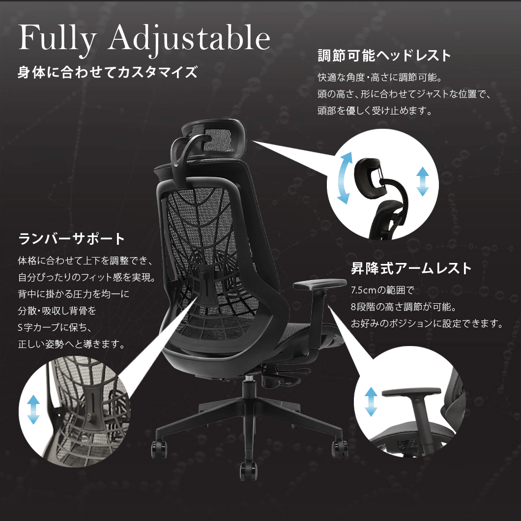 オフィスチェア メッシュ ブラックフレーム デスクチェア パソコンチェア WLB-3（商品番号：nf-wlb-3）の通販 | オフィス家具通販 ...