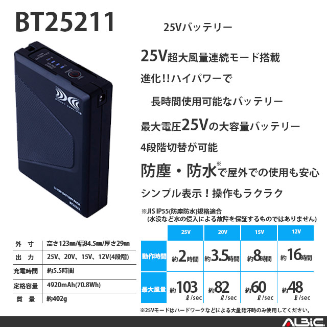 18V対応_23年型の空調服 大型バッテリーセット（充電器、ケース付）【BT23212】