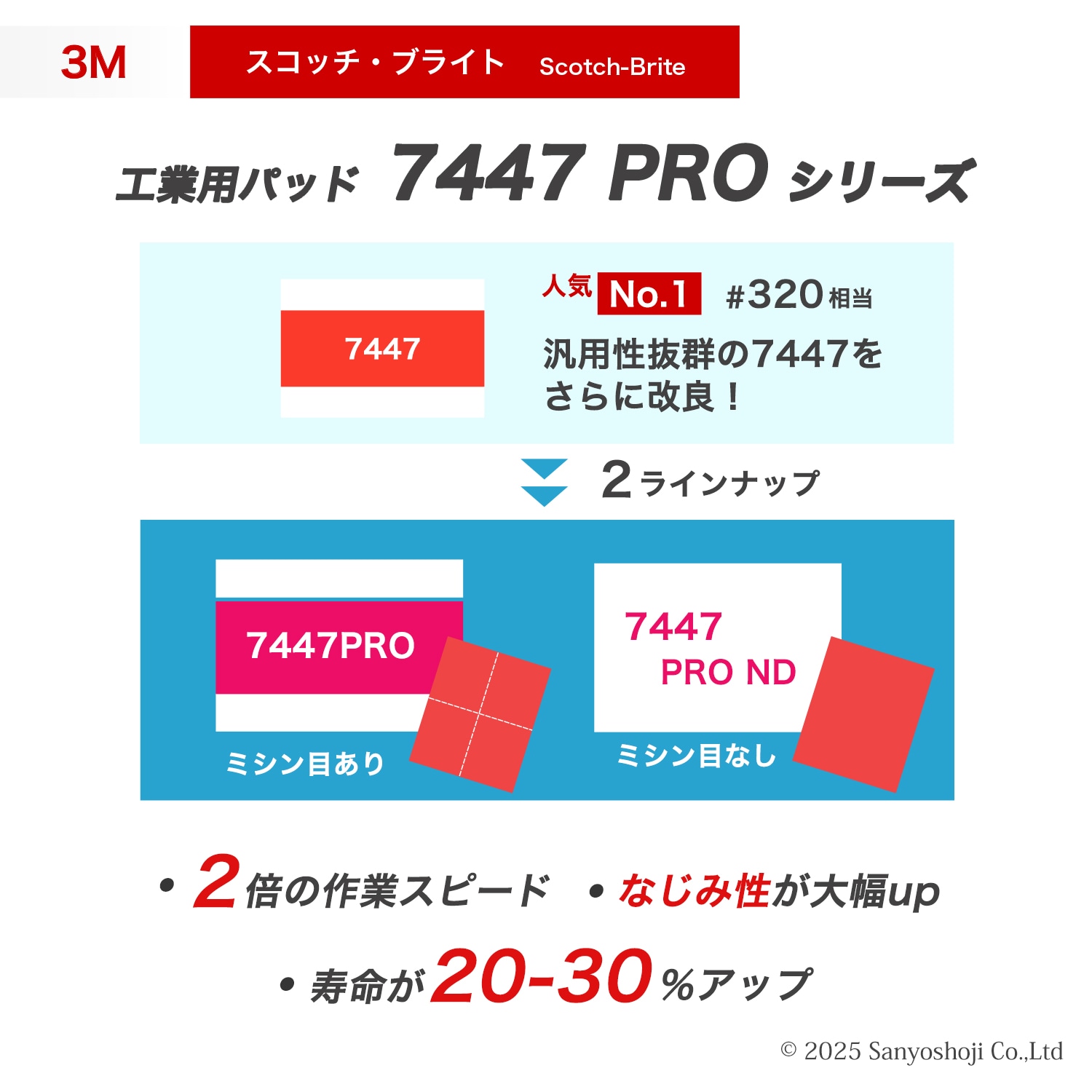 3M ( スリーエム ) スコッチブライト 工業用パッド 7447PRO ND #320 相当 赤茶 20枚/箱 不織布研磨パッド ( 直送 ...