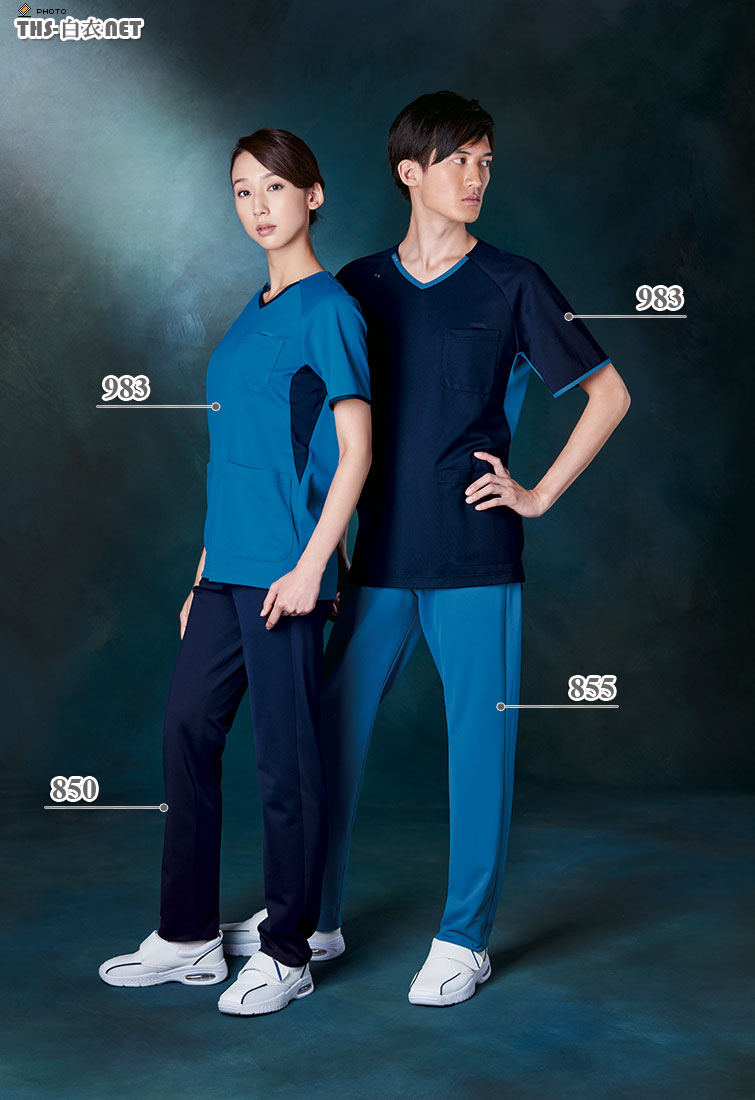 【THS-白衣通販】 男女兼用スクラブ半袖[KAZEN製品] 983