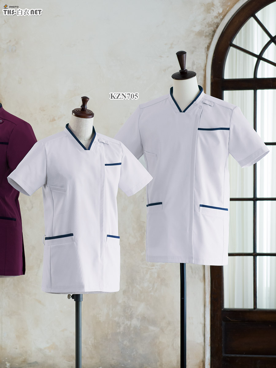 男女兼用スクラブジャケット半袖[KAZEN製品] KZN705｜THS-白衣通販・販売