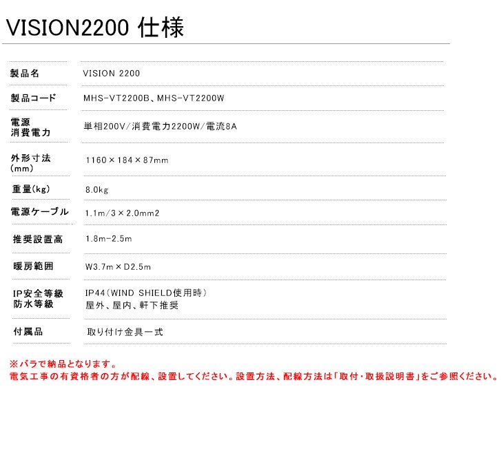 【新製品】HEATSCOPEドイツ製ラジエントヒーター「VISON2200」型番：MHS-VT2200、単相200V、消費電力2200W ...