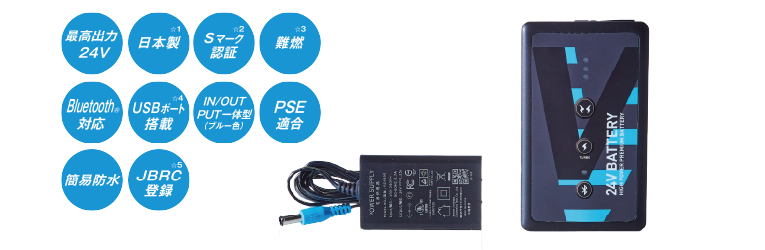 コーコス信岡 RD9410PH RD9590PJ 空調風神服 ボルトクール 24V仕様 ななめファン・バッテリーセット(ハイパワーファン2個・ファン用ケーブル・5セルバッテリー・ACアダプター ...